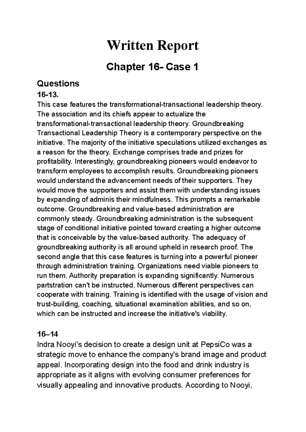 Written Report 10 - Hope this will help you - Written Report Chapter 16- Case 1 Questions 16-13 ...
