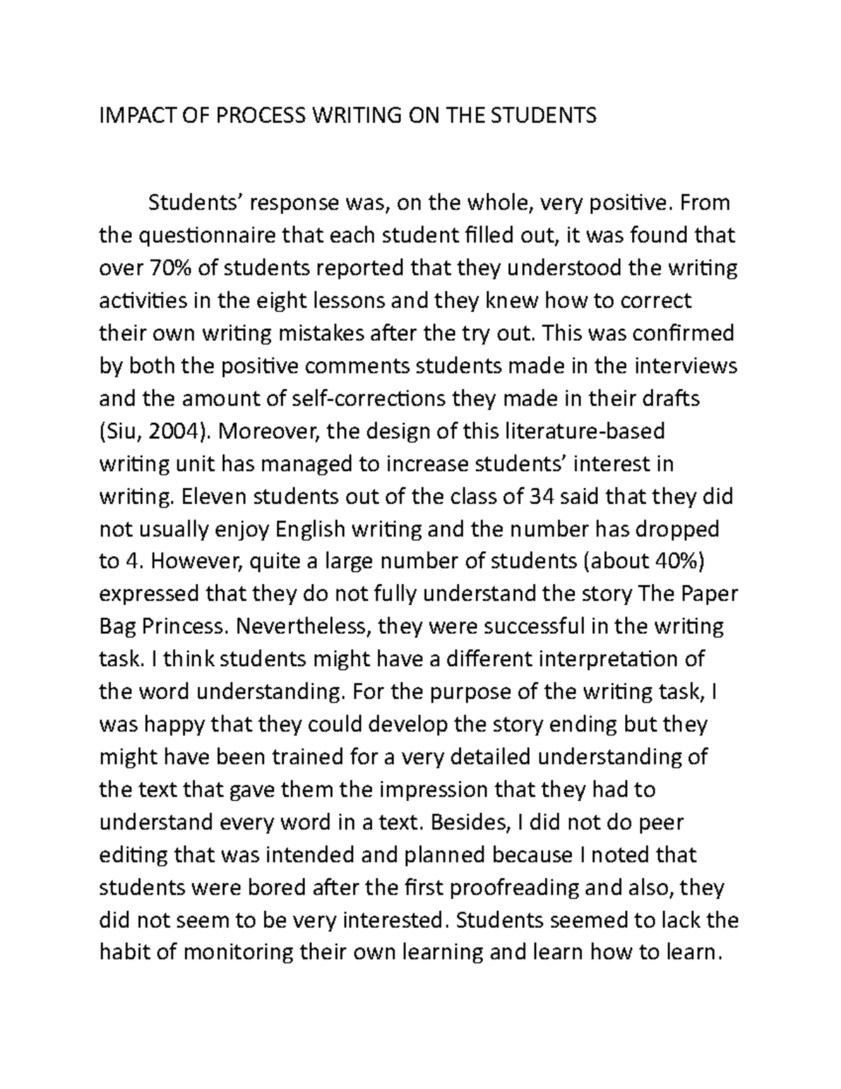 Impact OF Process Writing ON THE Students - IMPACT OF PROCESS WRITING ...