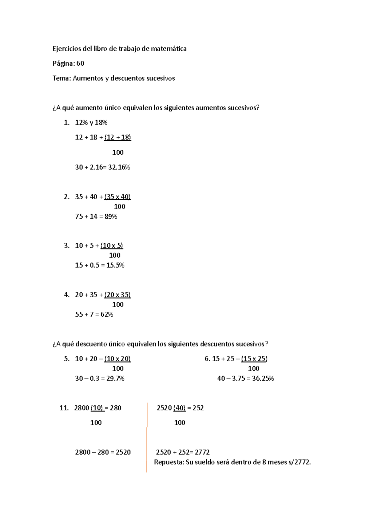 Ejercicios del libro de trabajo de matemática - Ejercicios del libro de ...