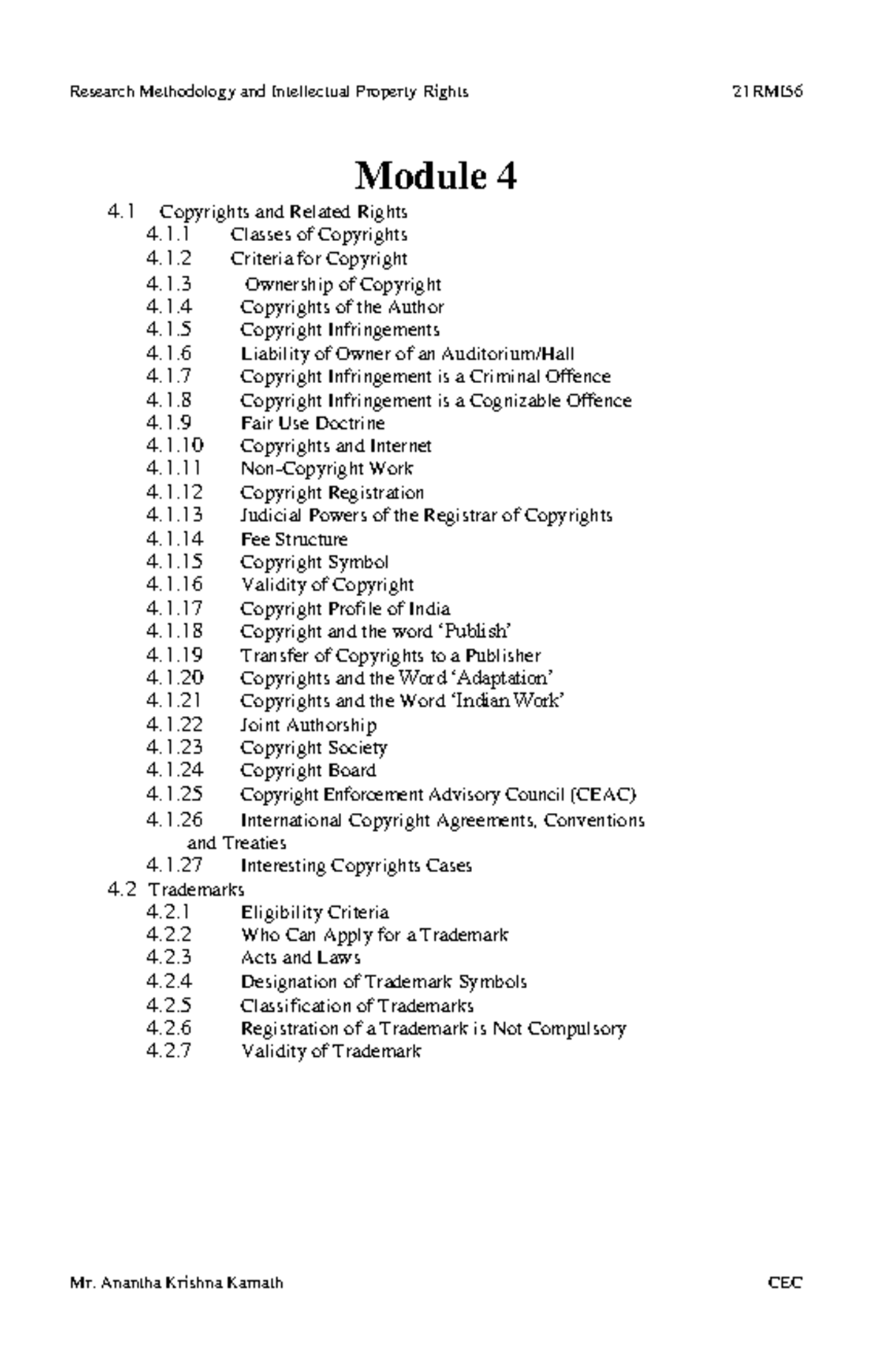 Module-4-21RMI56 - Mr. Anantha Krishna Kamath CEC Module 4 4 Copyrights ...