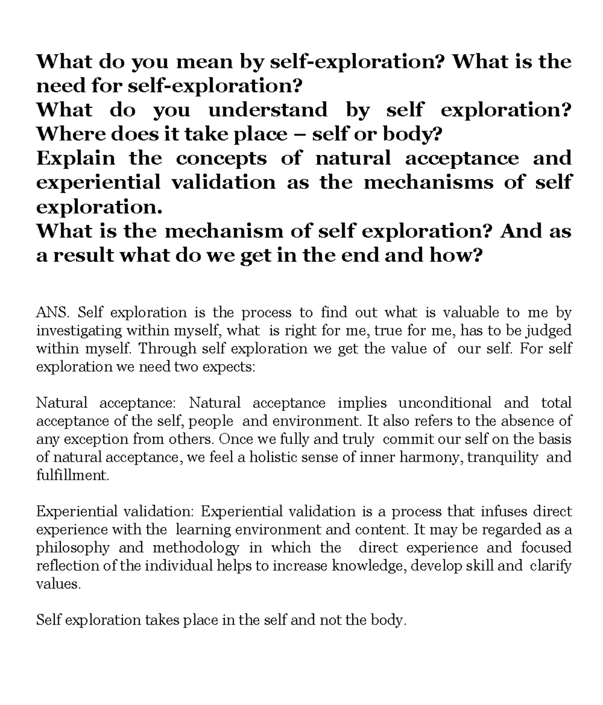 Unit 1 Self Exploration - What do you mean by self-exploration? What is ...