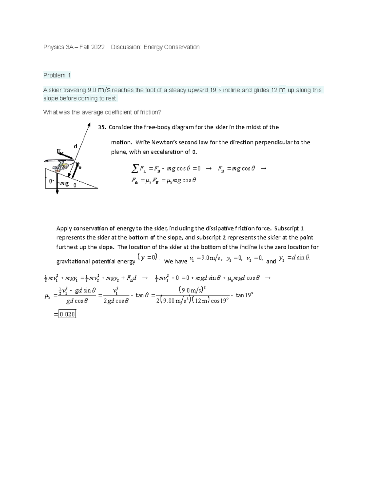 Discussion 7 with solutions - Physics 3A – Fall 2022 Discussion: Energy ...