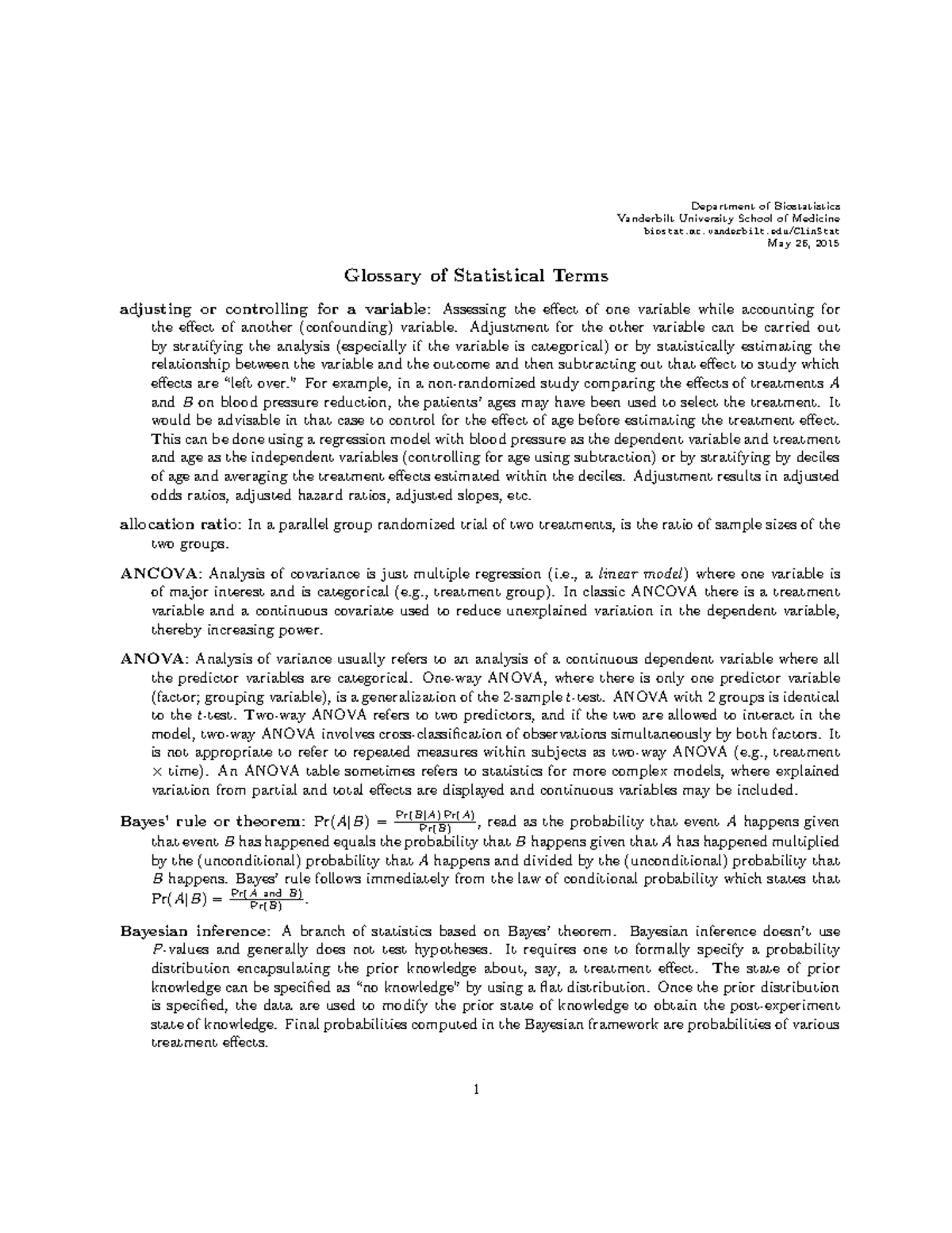 Glossary Of Statistical Terms Department Of Biostatistics Vanderbilt