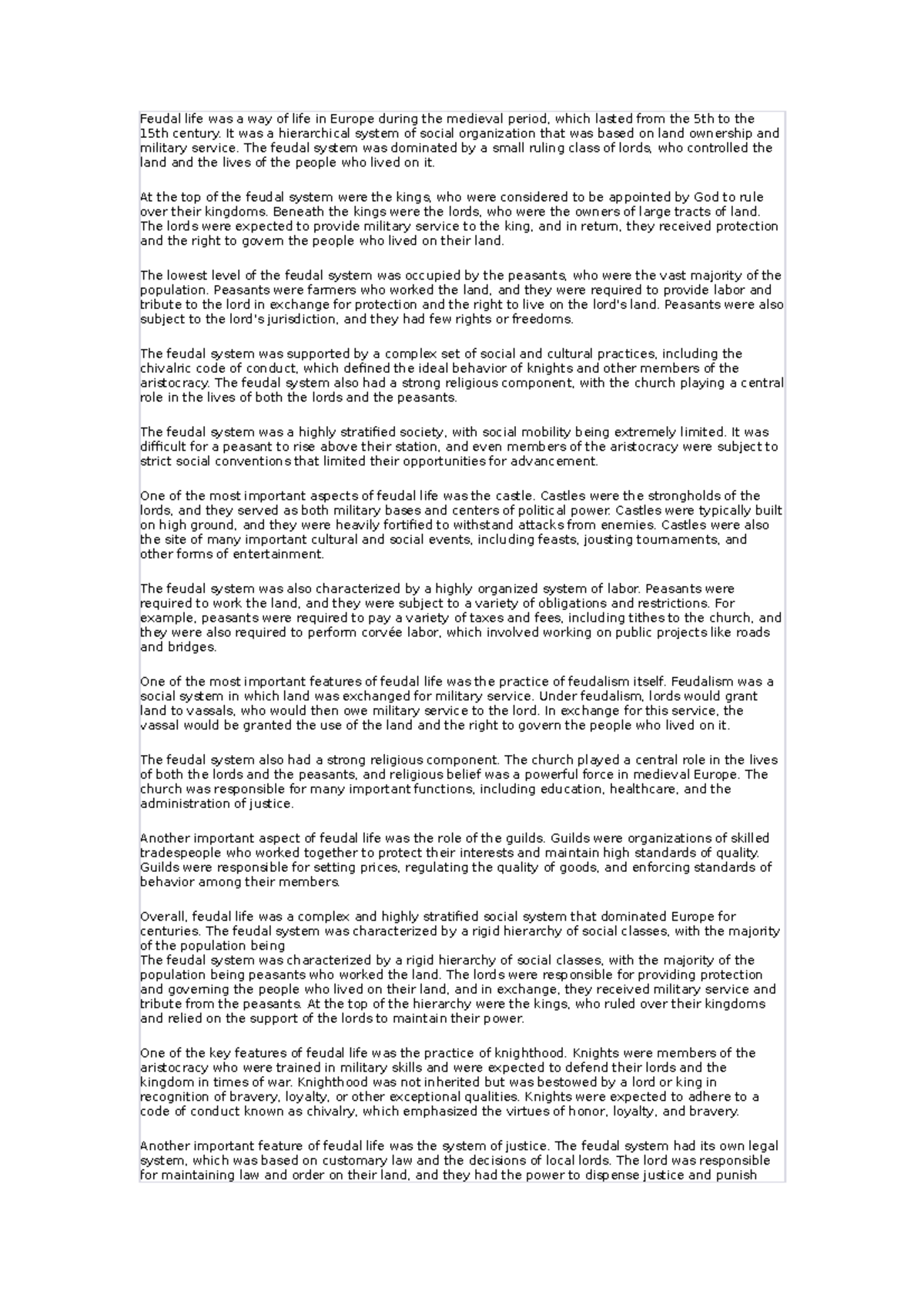 Feudal LIFE - Feudal life was a way of life in Europe during the ...