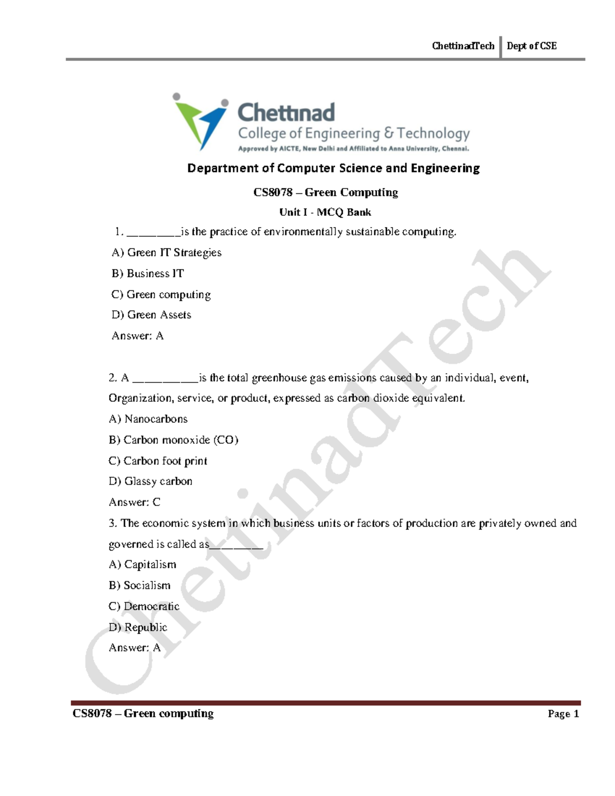 CS8078 gc unit1 - nil - Department of Computer Science and Engineering CS8078 – Green Computing ...