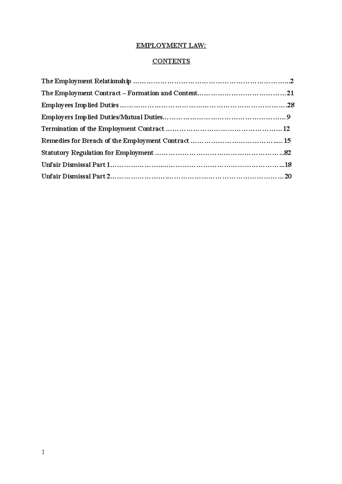 Final Employment Notes - EMPLOYMENT LAW: The Employment Relationship ...