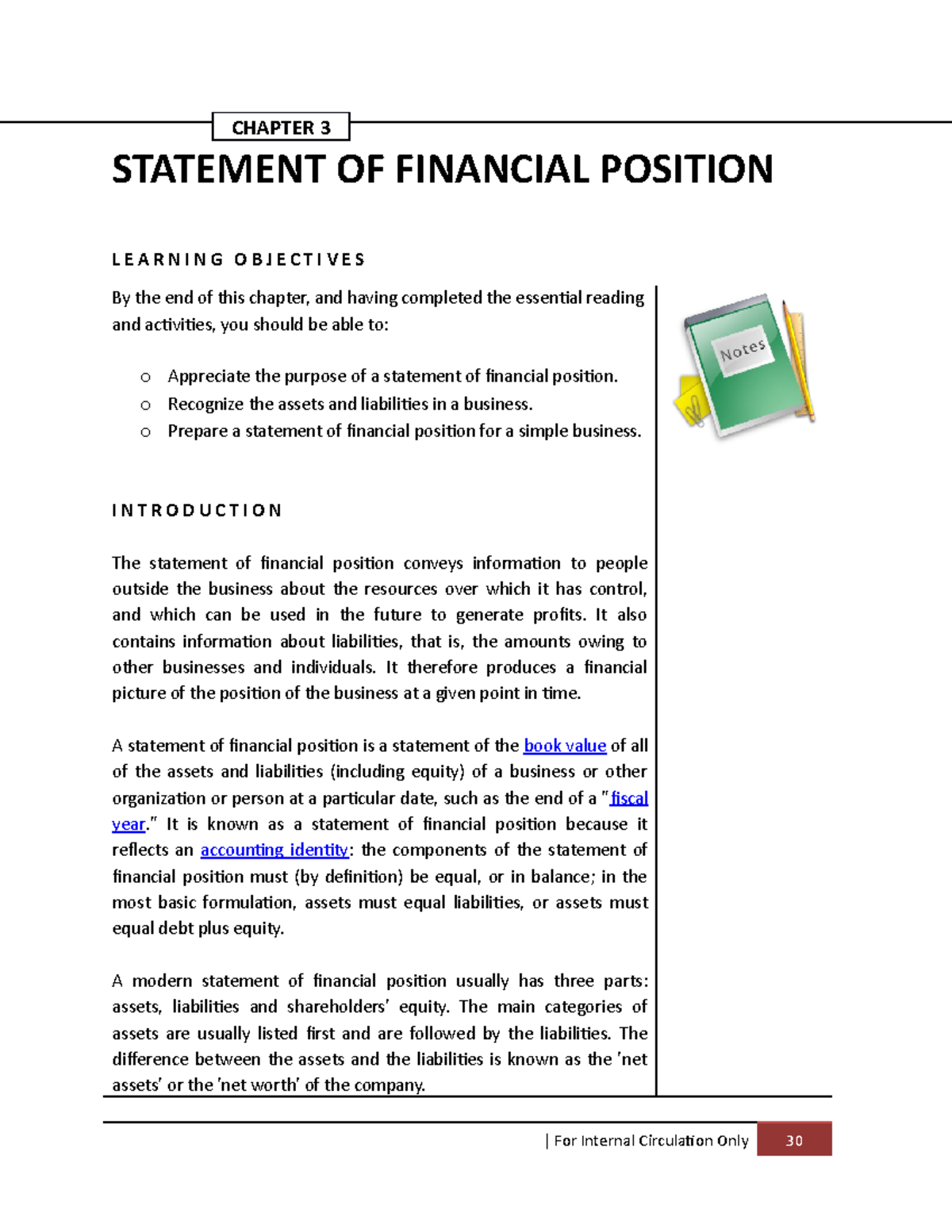 Chapter 3 Student - notes - CHAPTER 3 STATEMENT OF FINANCIAL POSITION L ...