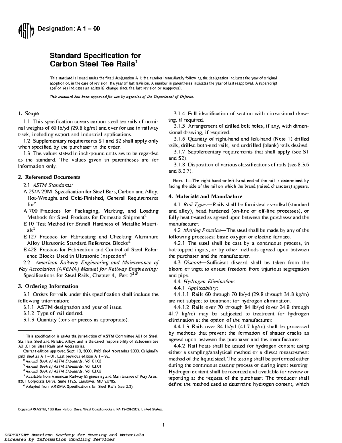 ASTM A1 - NORMA DE ESTRUCTURA - Designation: A 1 – 00 Standard ...