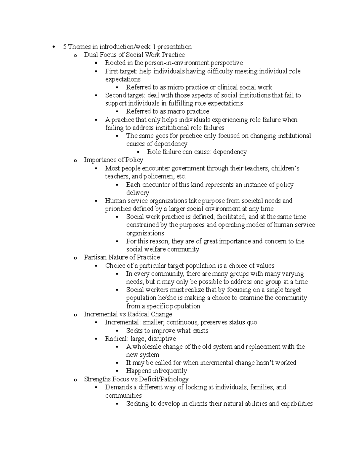 Social Work Study Guide - 5 Themes in introduction/week 1 presentation ...