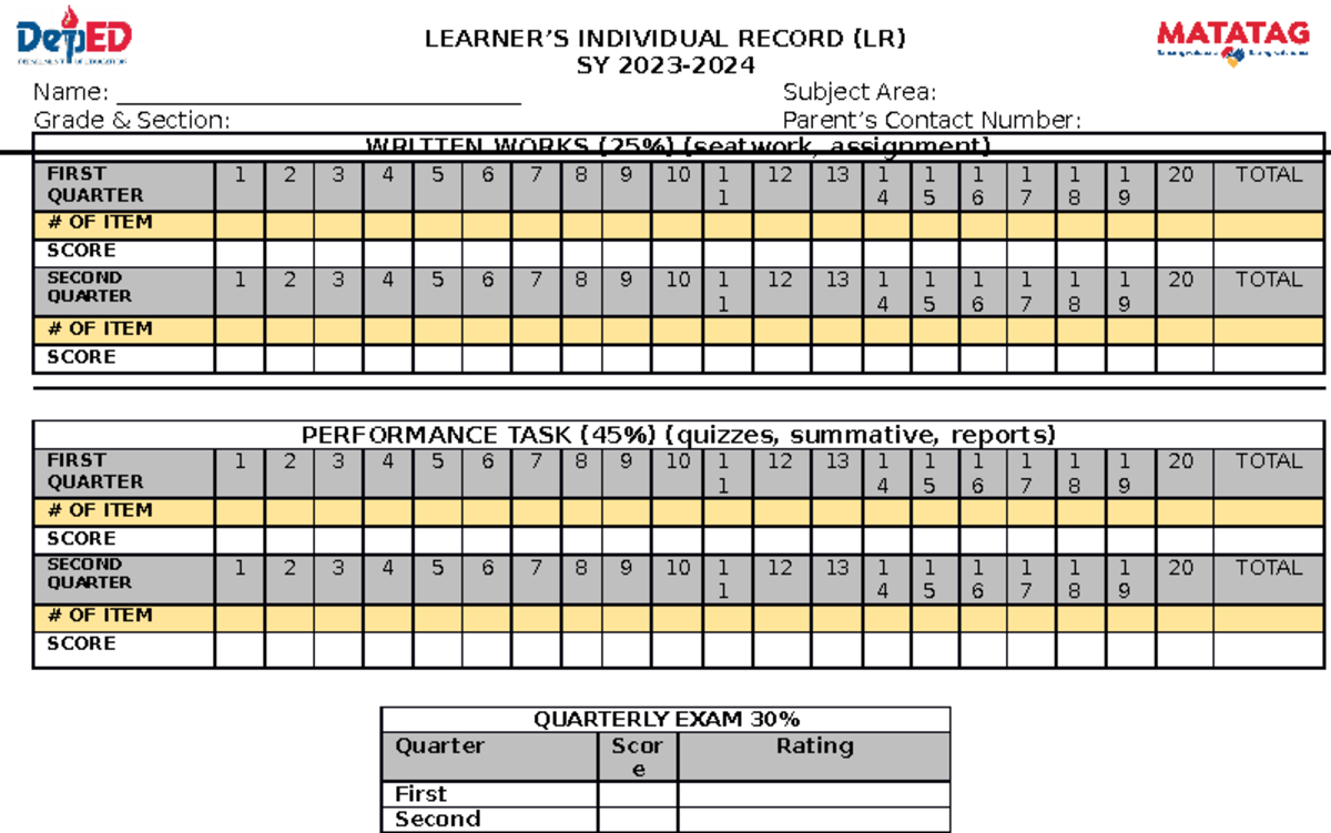 Learner 1 - LEARNER’S INDIVIDUAL RECORD (LR) SY 2023- Name