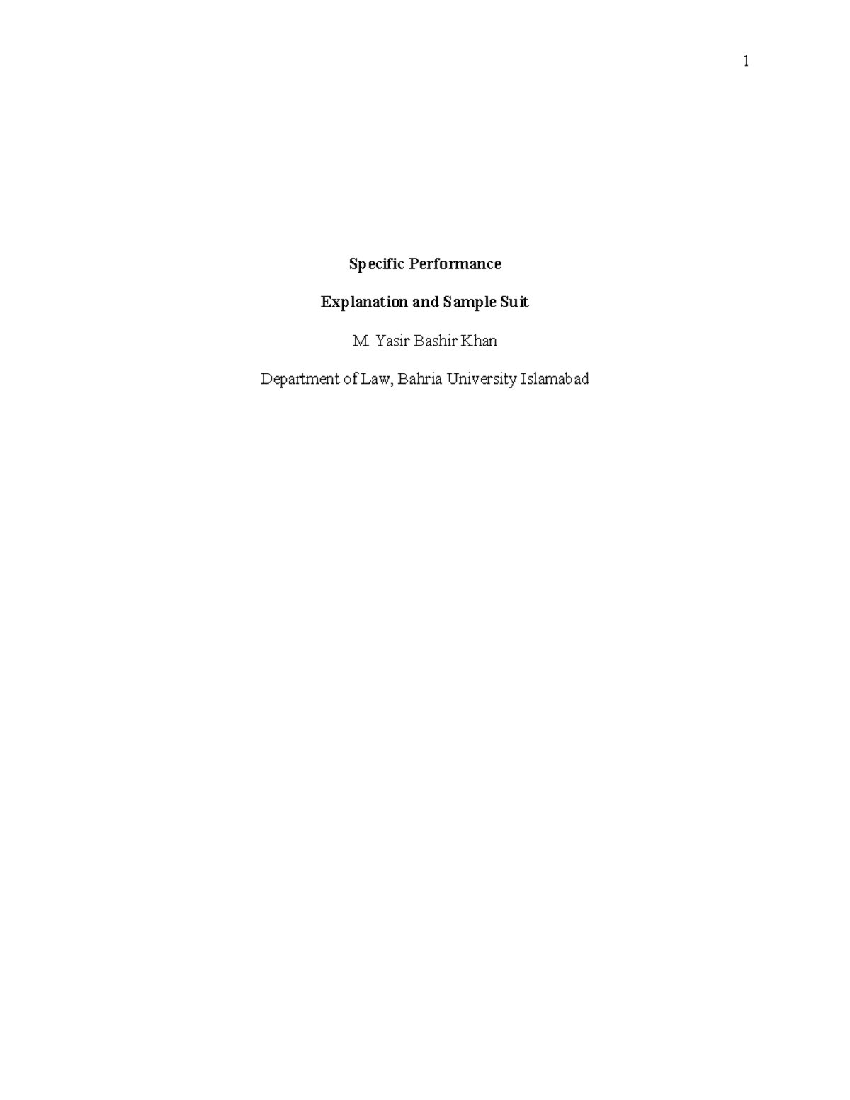 Specific performance sample and explaination - Specific Performance ...