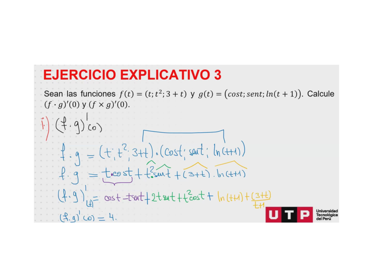 Repaso mate - EJERCICIO EXPLICATIVO 3 Sean las funciones f(t) y g(t) Calcule y (f X i) (7)(c ...