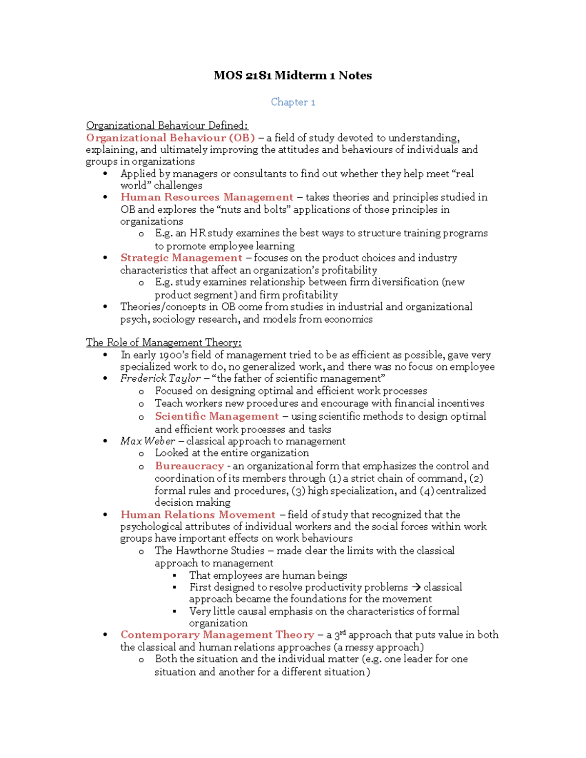 MOS 2181 Midterm 1 Notes - MOS 2181 Midterm 1 Notes Chapter 1 ...