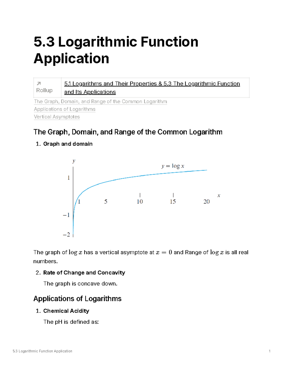 5.3 Logarithmic Function Application - Rate of Change and Concavity The ...