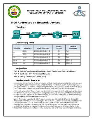 Lab - Configure Router-on-a-Stick Inter-VLAN Routing - Topology Addressing Table Device ...