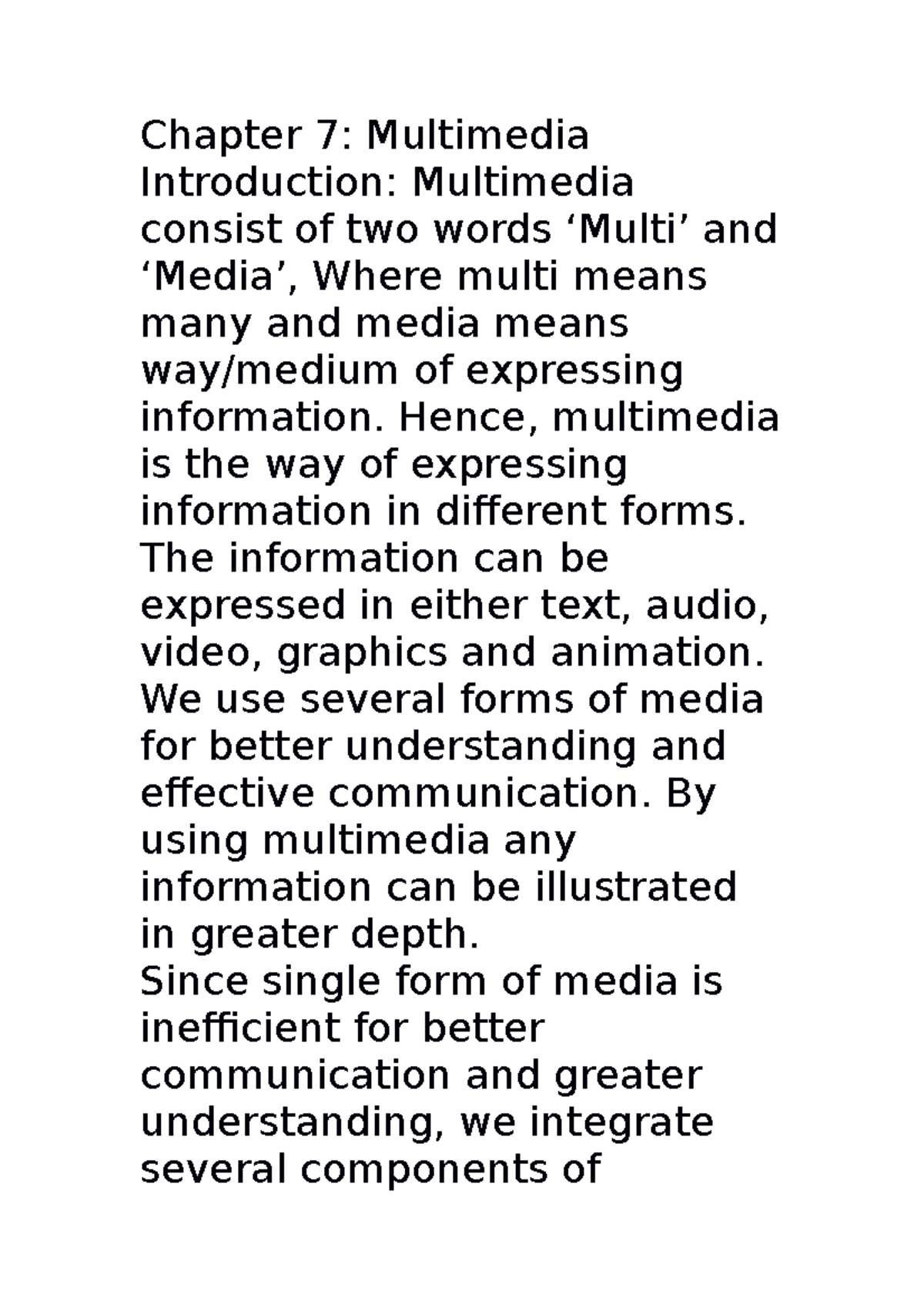 Chapter 7 - ch 7 - Chapter 7: Multimedia Introduction: Multimedia ...