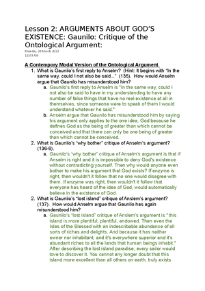 Lesson 7 Arguments About GOD’S Existence David Hume Critique of The Teleological Argument ...
