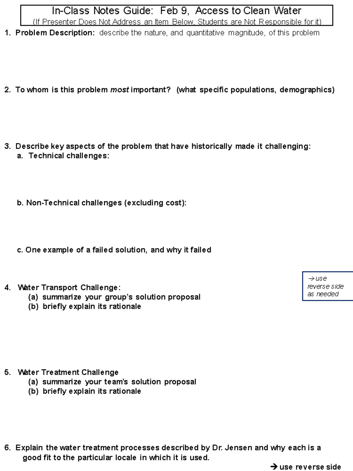 2022.Assignment.1.a .Clean Water - In-Class Notes Guide: Feb 9, Access ...