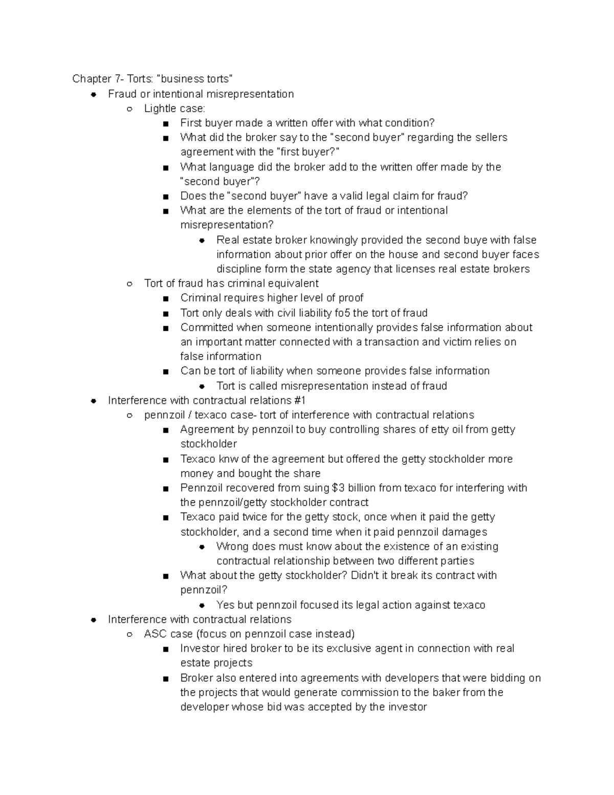 BUS 280- WEEK 7 - BUSINESS TORTS - Chapter 7- Torts: “business torts ...