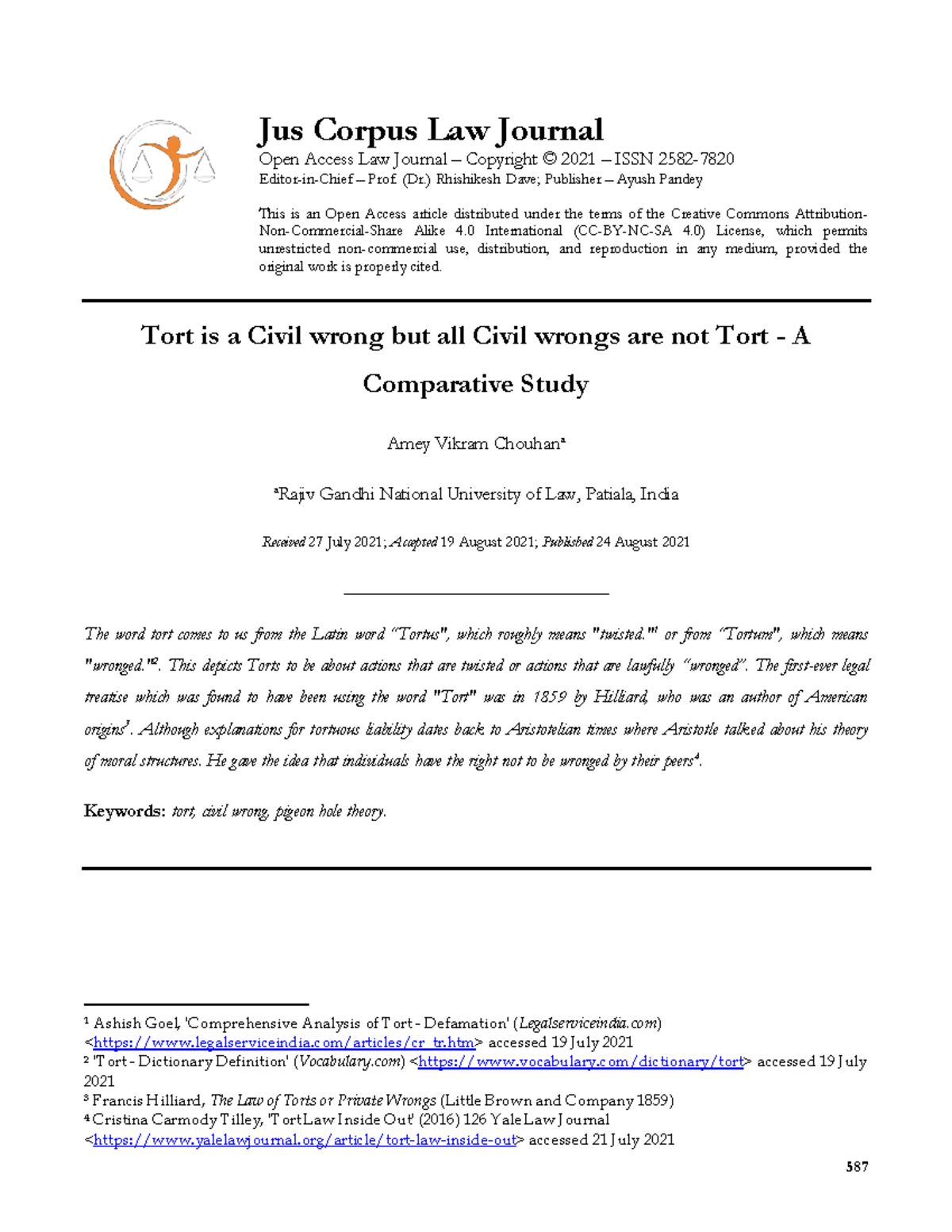 All civil wrong are not torts - Jus Corpus Law Journal Open Access Law ...