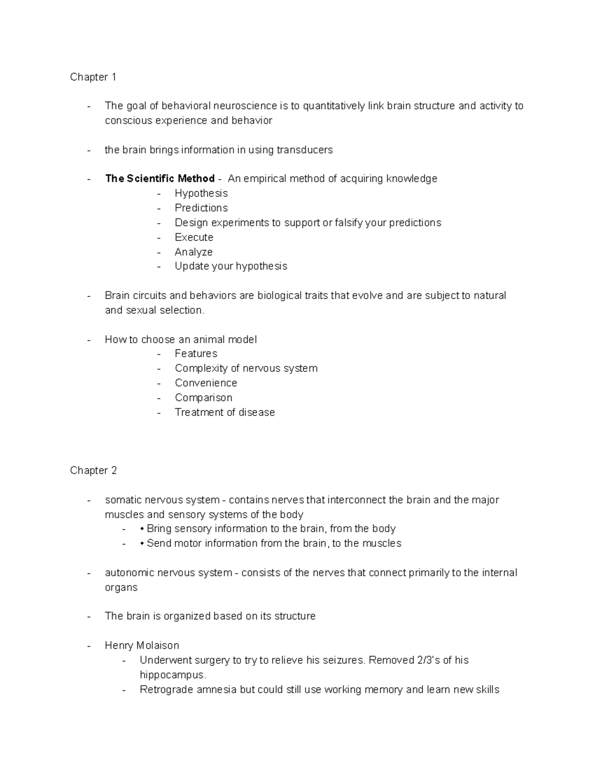 Brain and behavior study guide - Chapter 1 The goal of behavioral ...