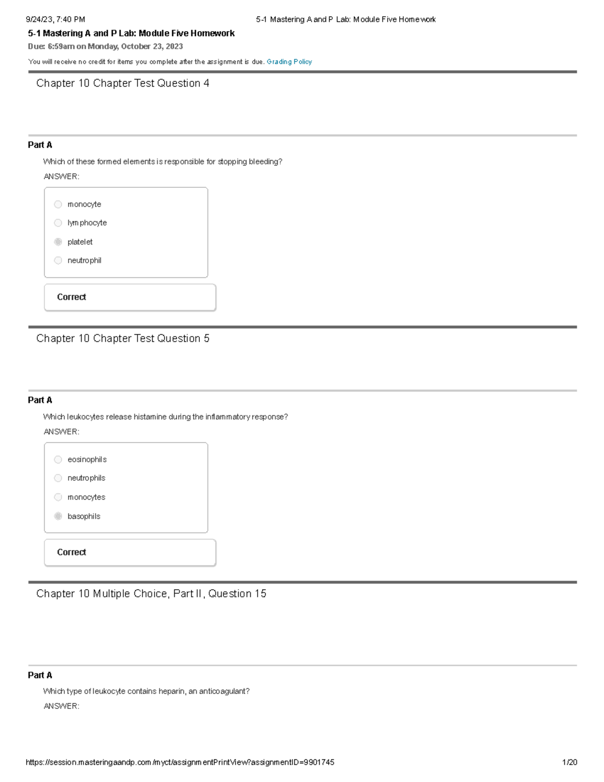 5 1 Mastering A And P Lab Module Five Homework Grading Policy Chapter