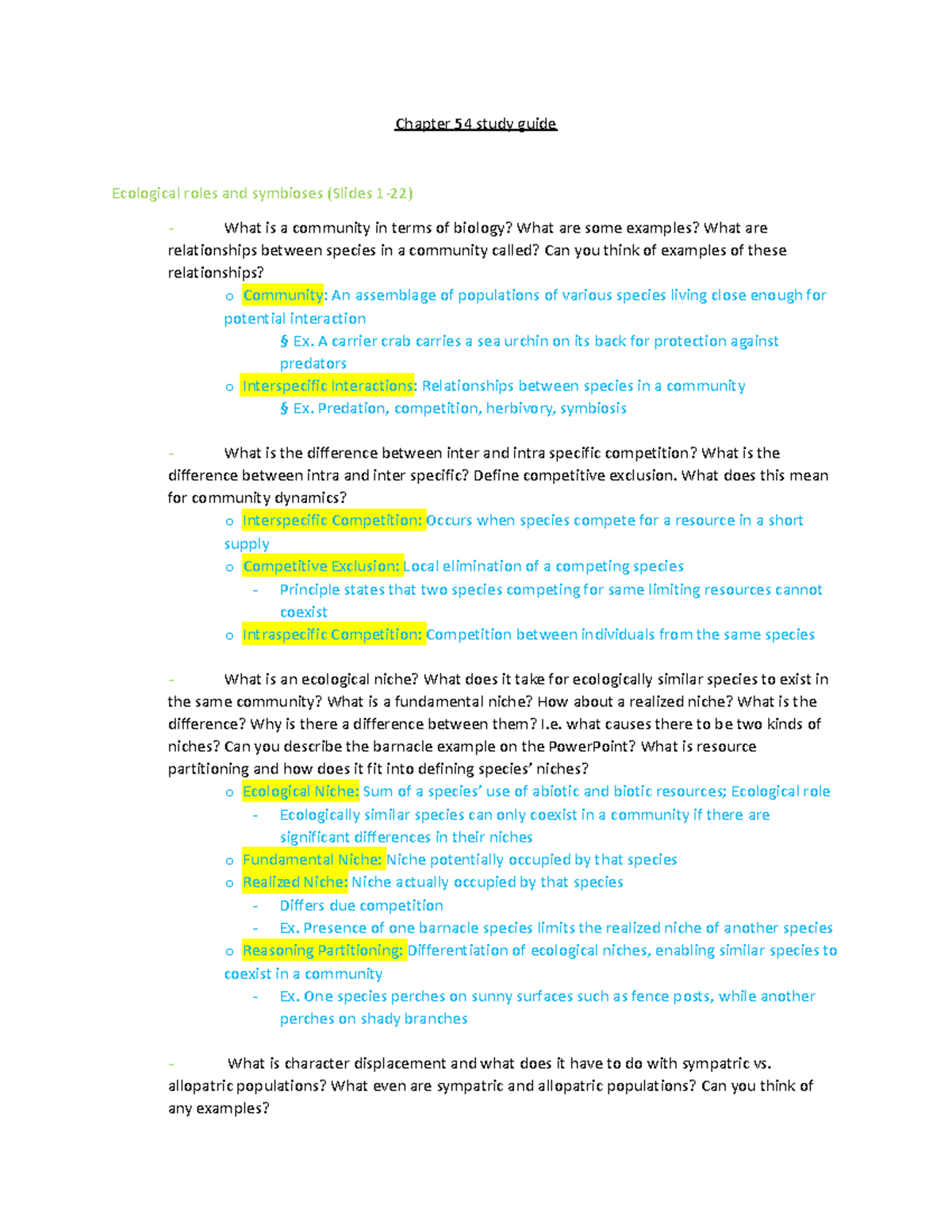 Chapter 54+ 56 Study Guide - Chapter 54 study guide Ecological roles ...
