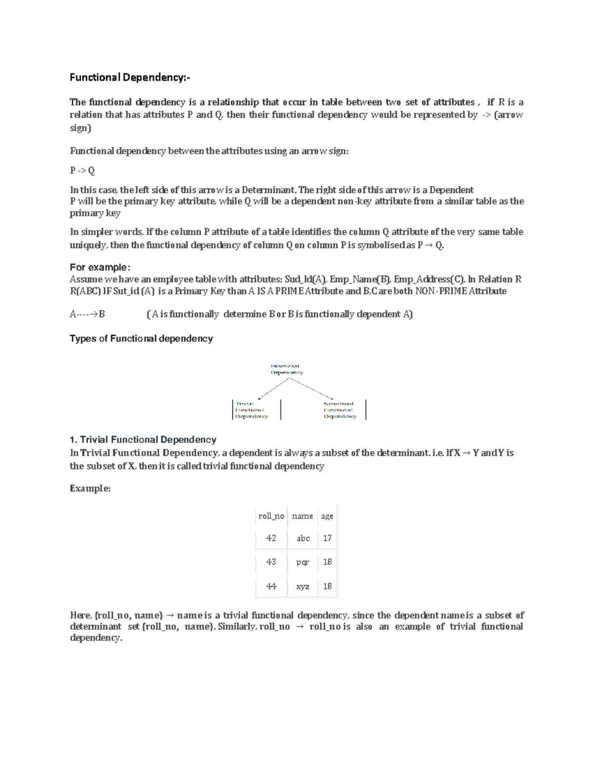 Unit-3 - DBMS BTECH CSE 3D YEAR - Functional Dependency:- The functional dependency is a - Studocu