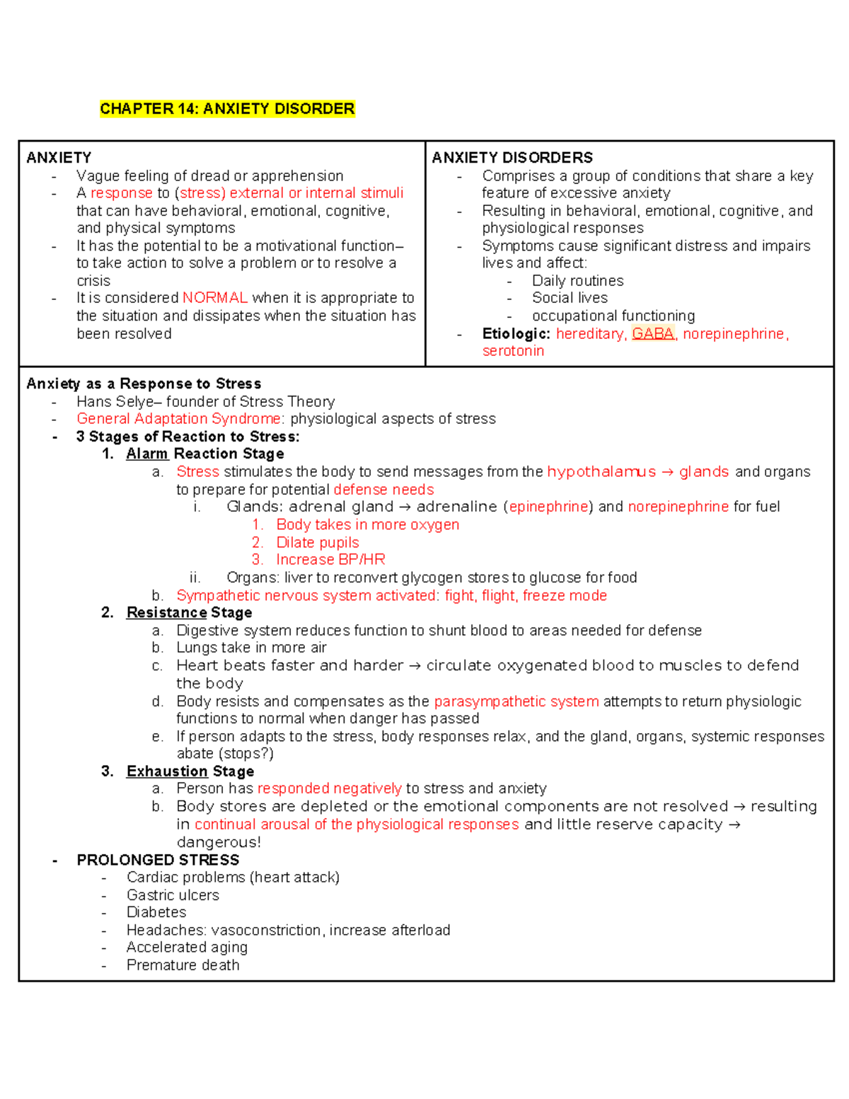 Anxiety Disorder - CHAPTER 14: ANXIETY DISORDER ANXIETY - Vague feeling ...