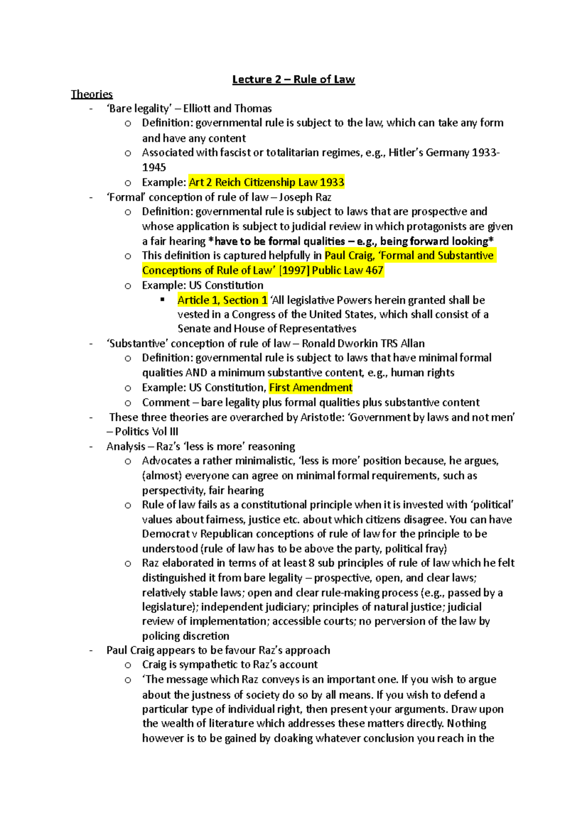 Lecture 2 - Rule of Law - Lecture 2 – Rule of Law Theories - ‘Bare ...