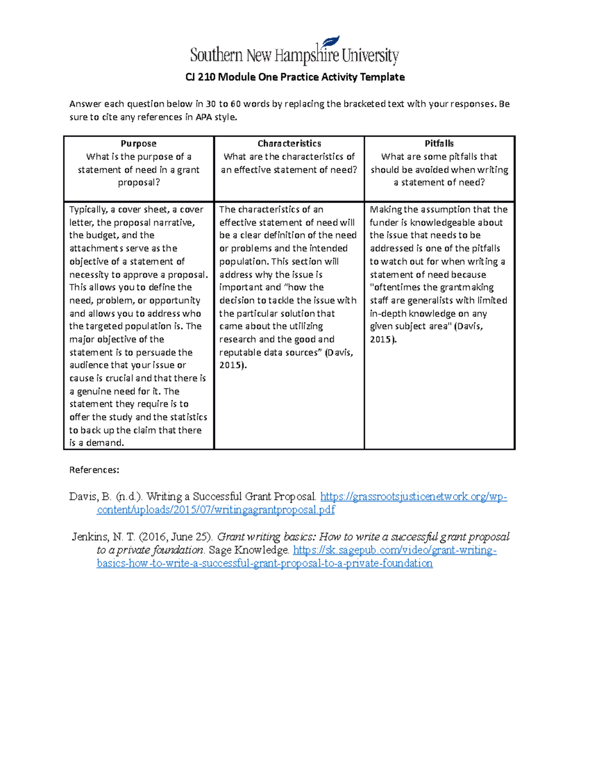 CJ 210 Module One Practice Activity - Be sure to cite any references in ...