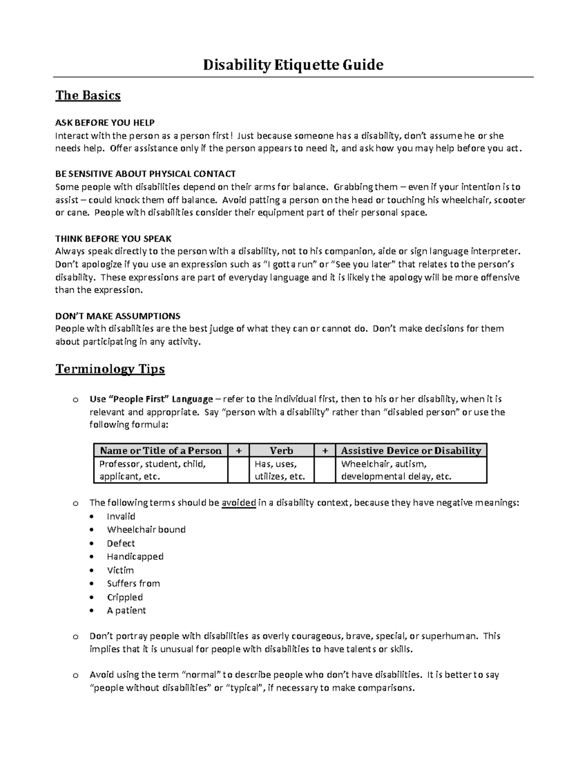 Disability etiquette guide - Disability Etiquette Guide The Basics ASK ...