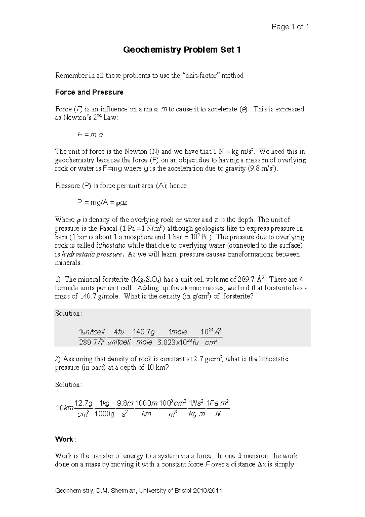 Practical - 1-solutions - Geochemistry Problem Set 1 Remember in all ...