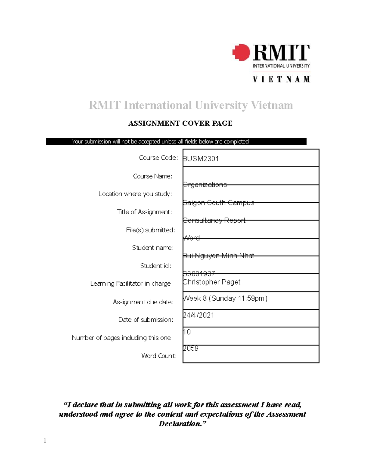 Consultancy Report (82/100) good luck guys - RMIT International ...