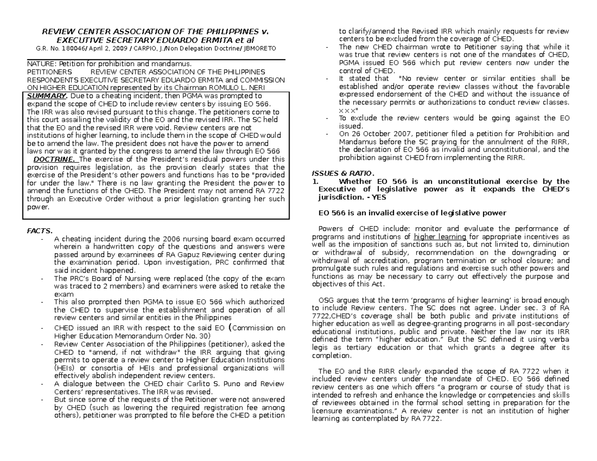 Review Center Association of the Philippines v. Ermita - REVIEW CENTER ...