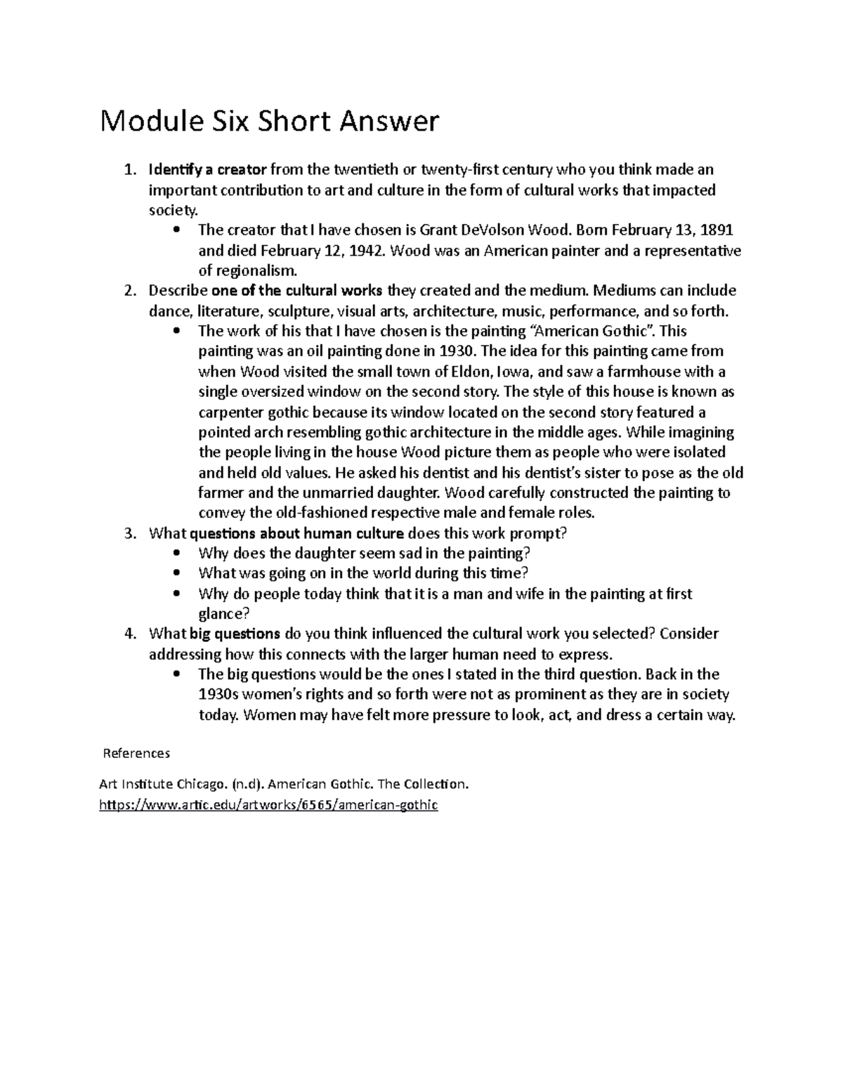 Module Six Short Answer - Module Six Short Answer Identify a creator ...