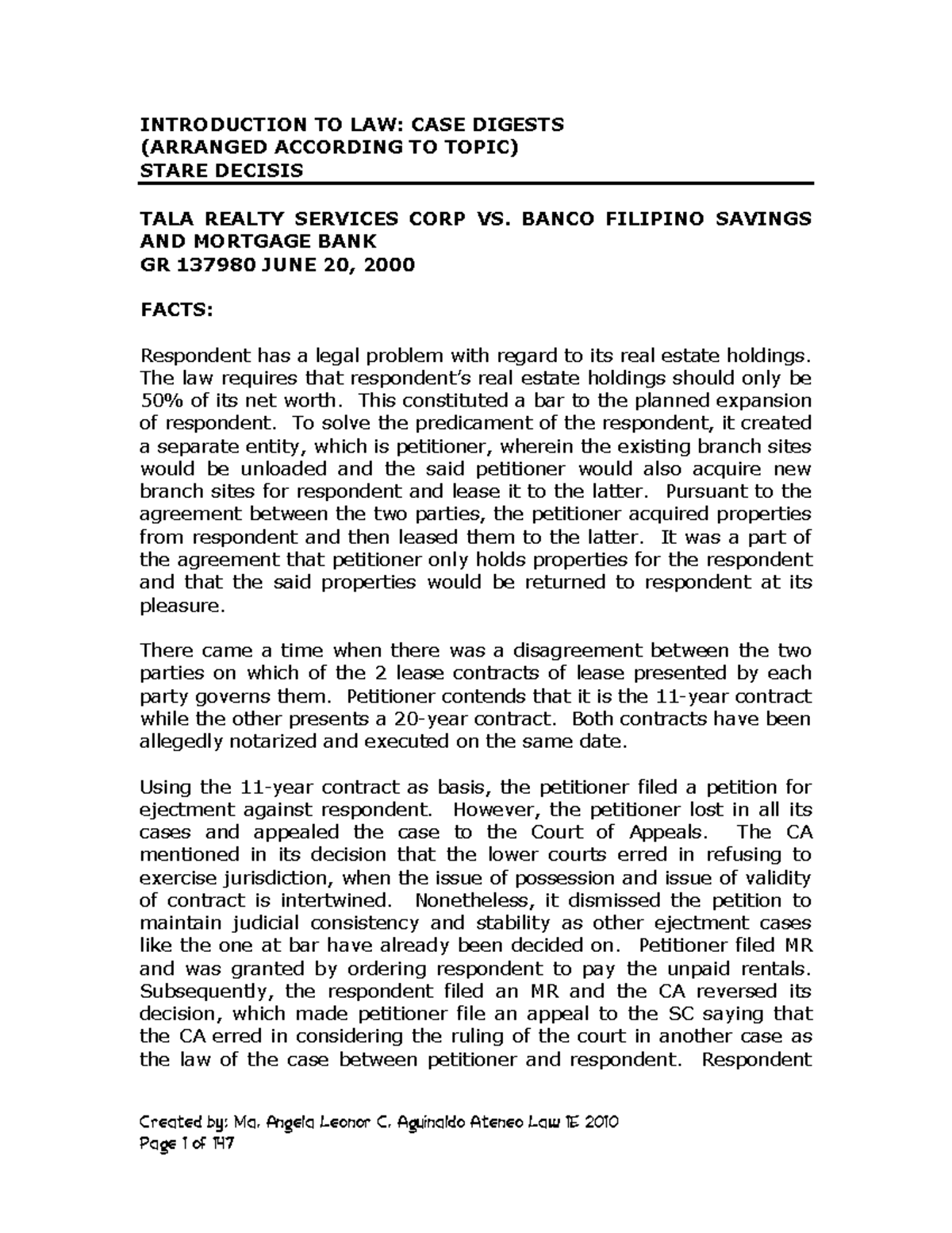 Intro 2law-Digest-Compilation - Created by: Ma. Angela Leonor C ...
