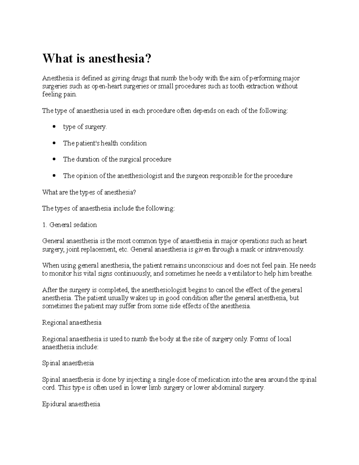 What is anesthesia - Nursing - Assignment - 2021/2022 - Mohawk College ...