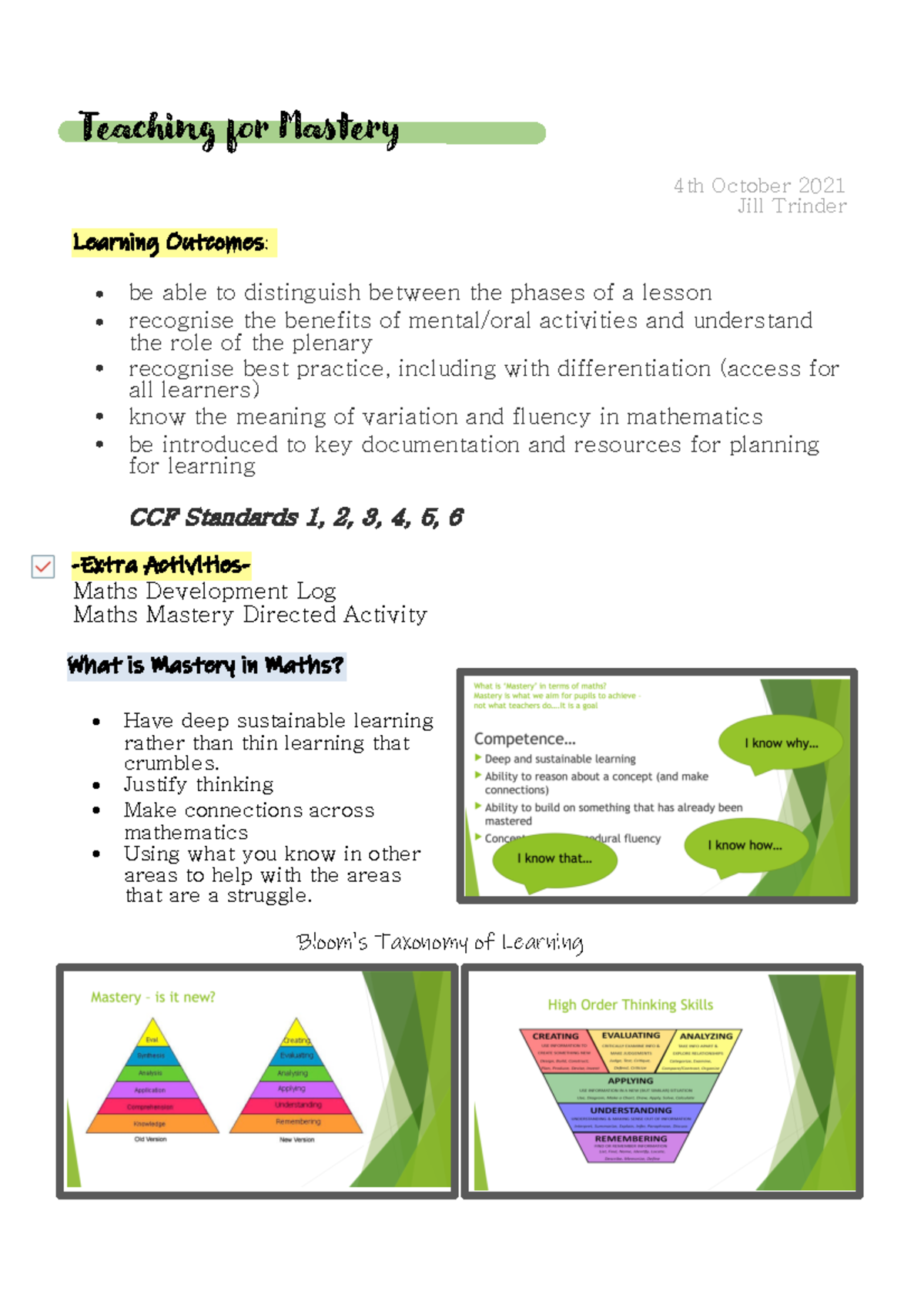 3. Teaching for Mastery - 4th October 2021 Jill Trinder What is Mastery ...