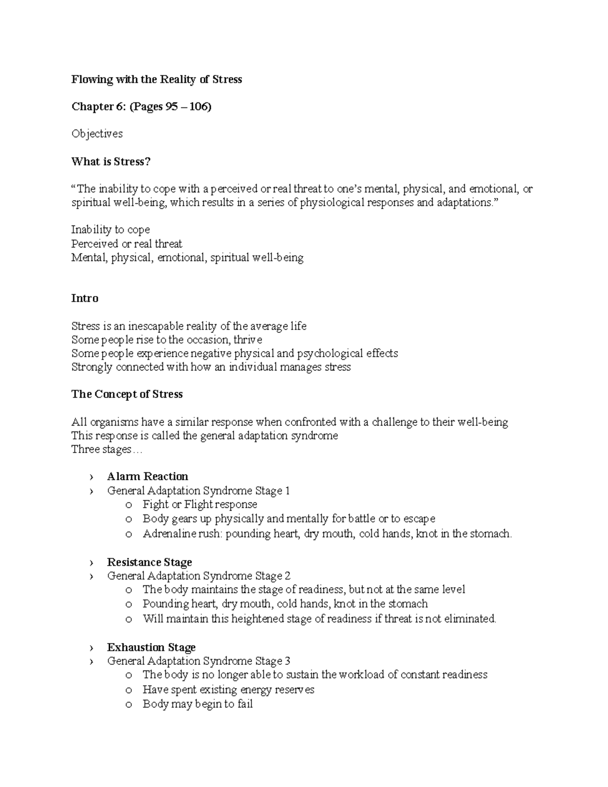 Ch6 Holistic Health Notes - Flowing with the Reality of Stress Chapter ...