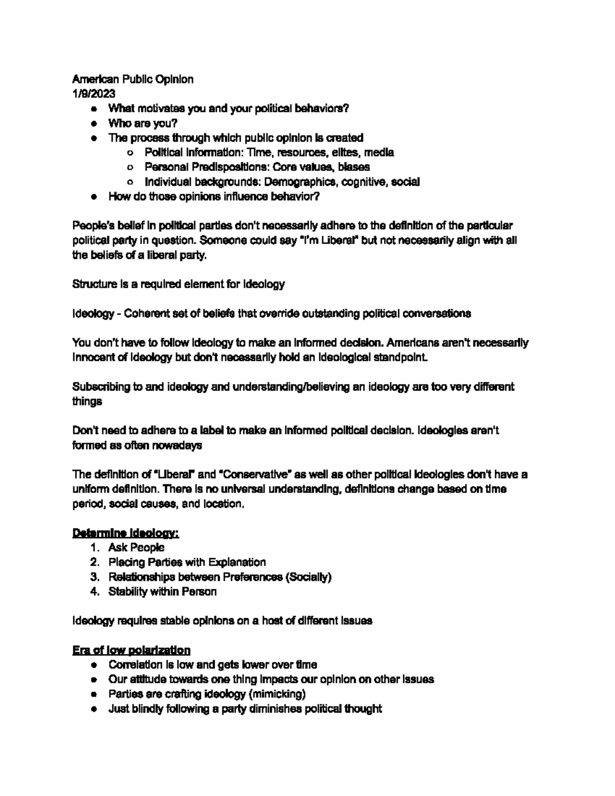 PSCI 471D3 Notes - Discusses how public opinion impacts the government ...