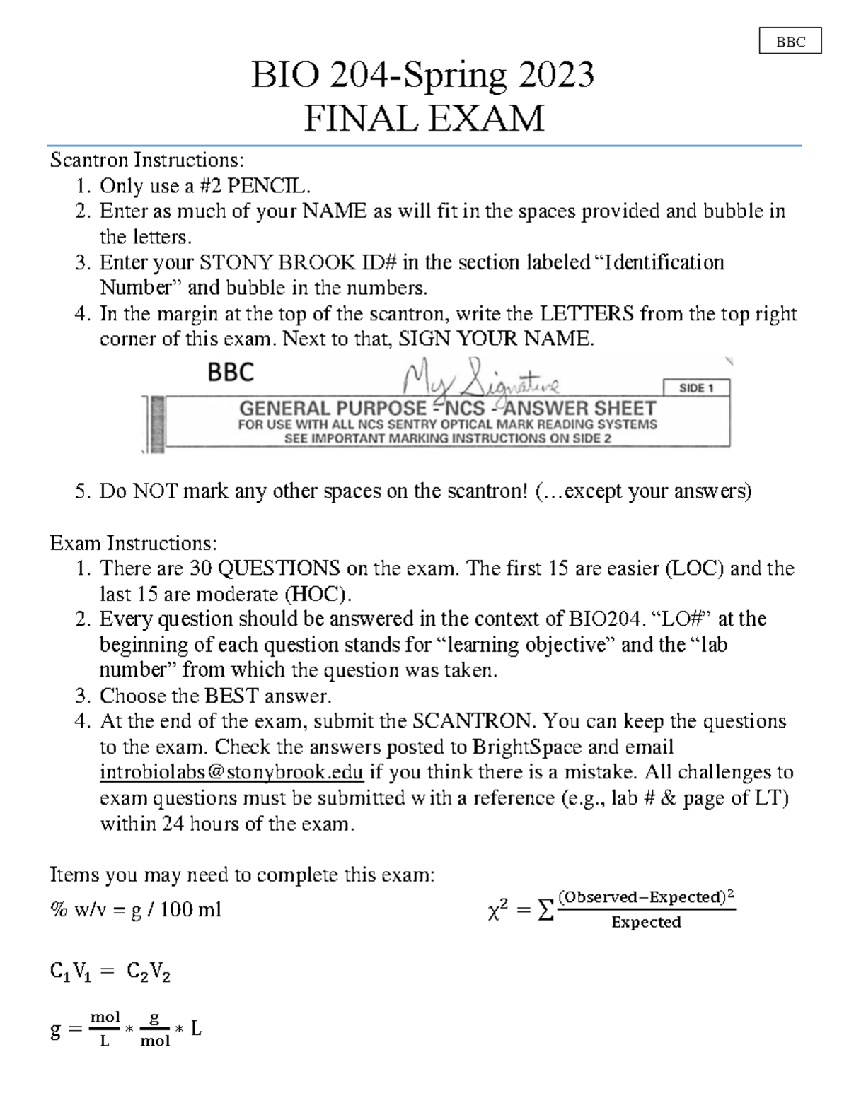 Final Exam BIO204 s23 without answers - BIO 204-Spring 2023 FINAL EXAM ...