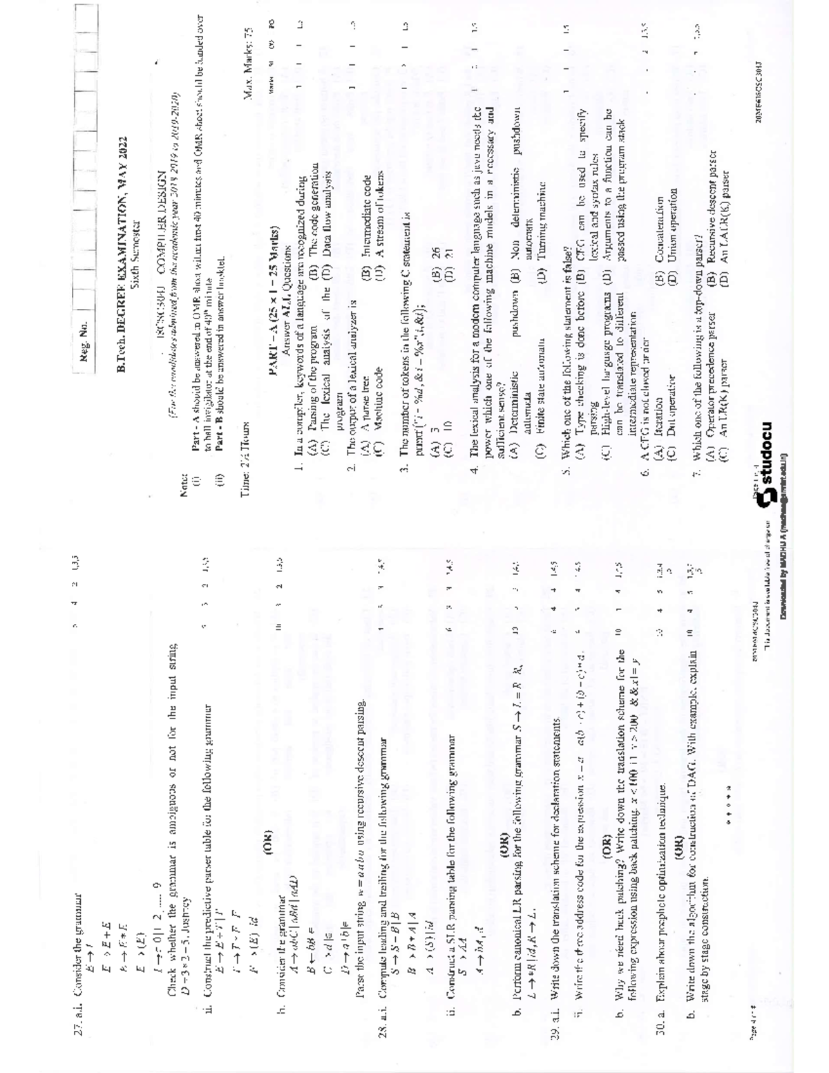 18CSC304J May2022 - Mufaci - Compiler Design - Studocu