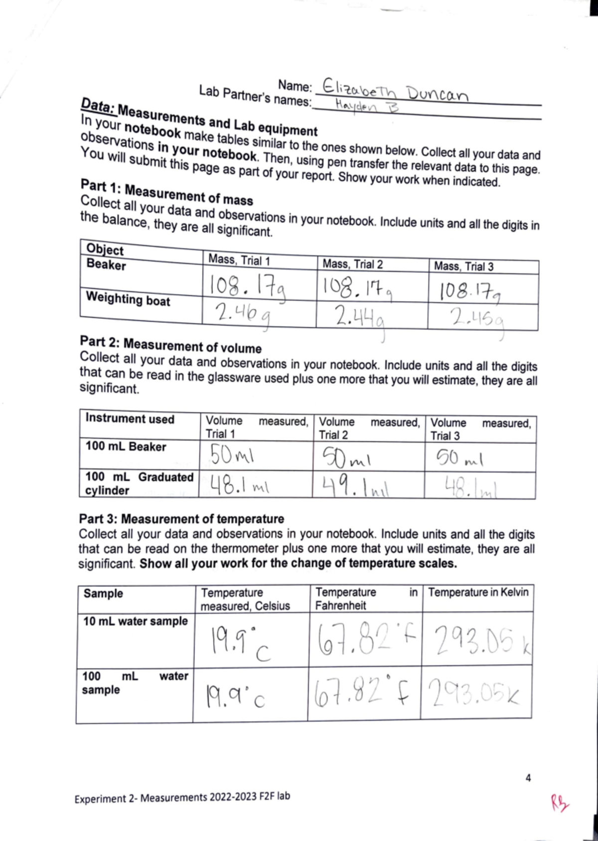 Lab 2 - Lab 2 on measurements - Lab Partner's Name: G.\i -=t~'oe}h D vY ...