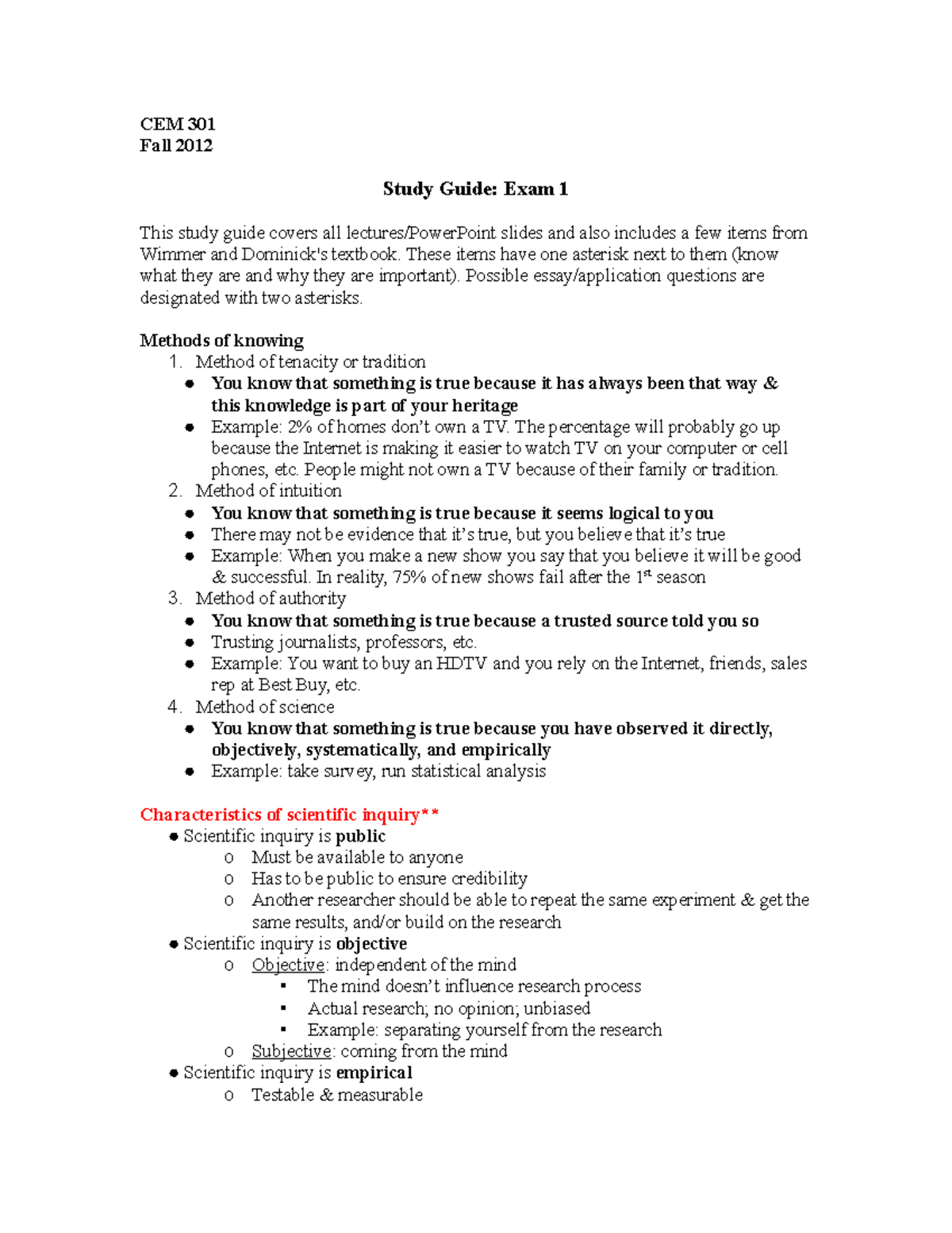 Study Guide 1 - CEM 301 Fall 2012 Study Guide: Exam 1 This study guide ...