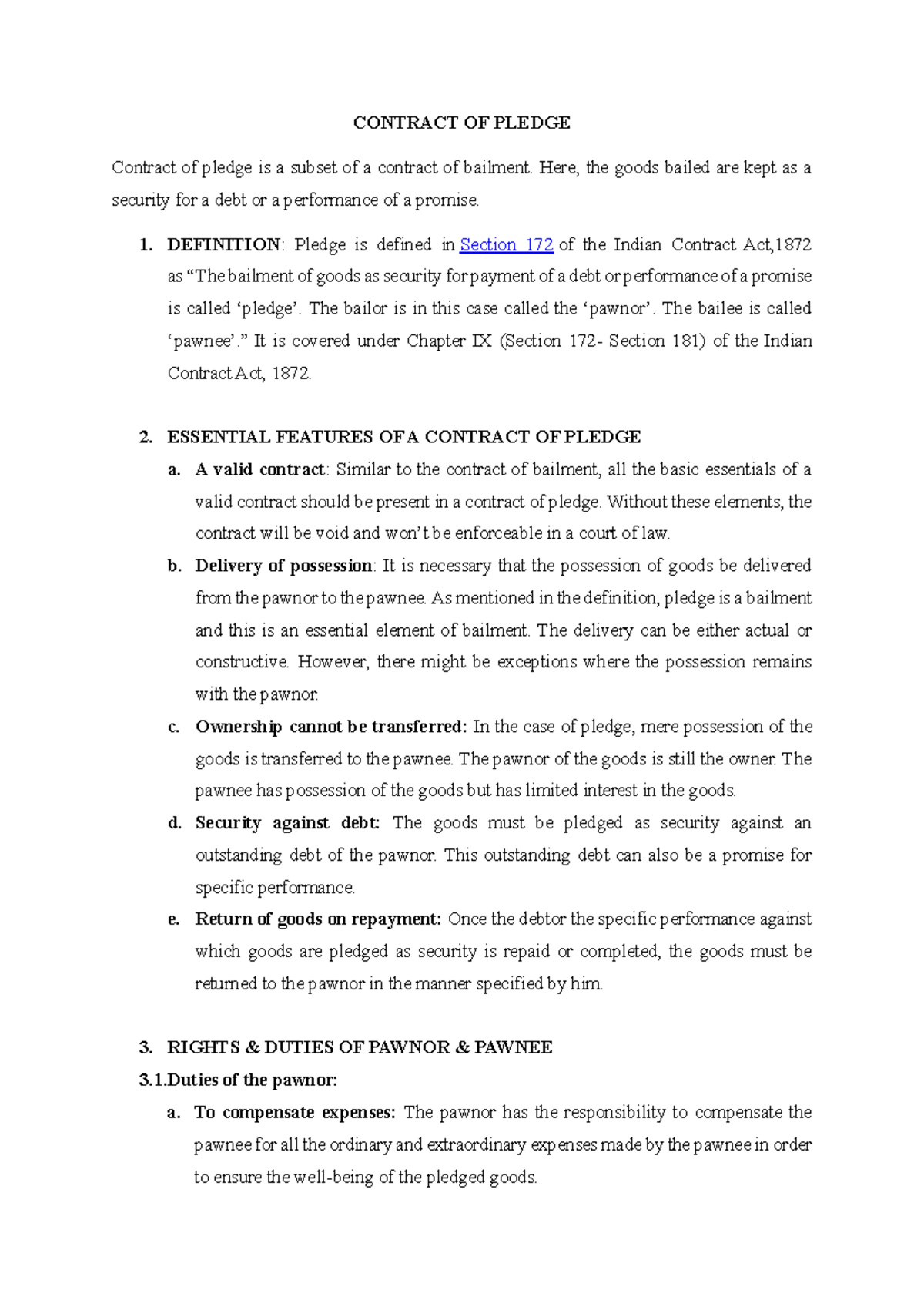 Contract OF Pledge - CONTRACT OF PLEDGE Contract of pledge is a subset ...