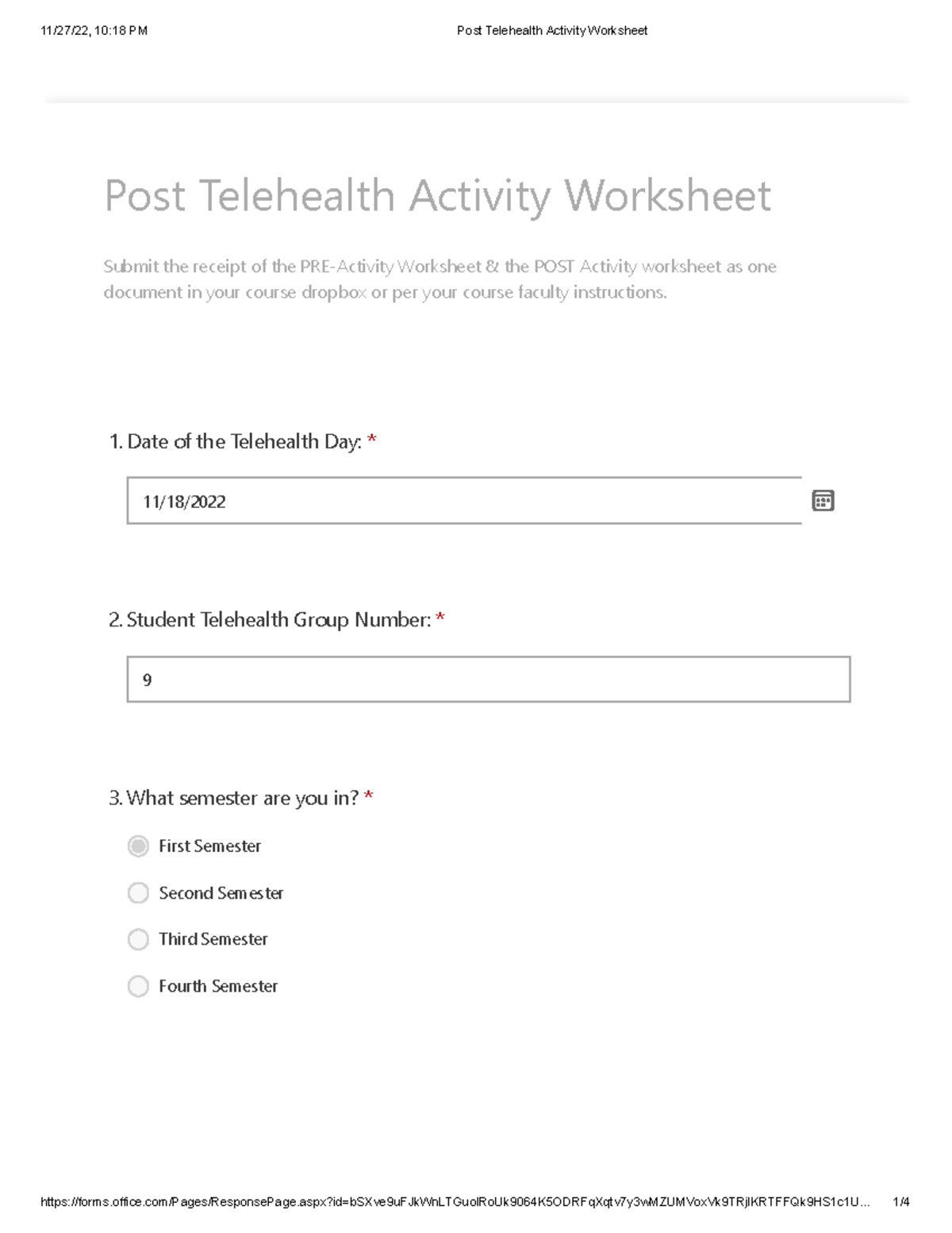 Post Telehealth Activity Worksheet - 1 of the Telehealth Day: * 11/18 ...