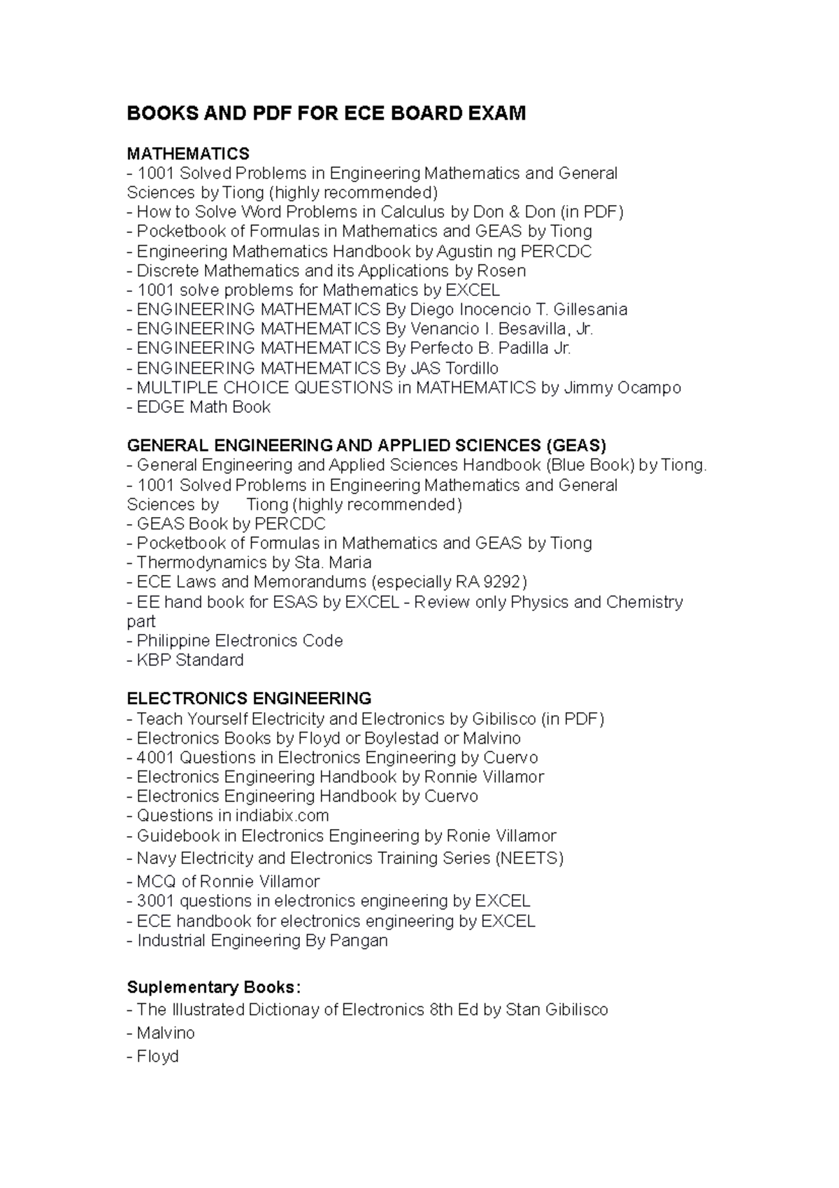 419219023 Books AND PDF FOR ECE Board EXAM docx - Electronics ...