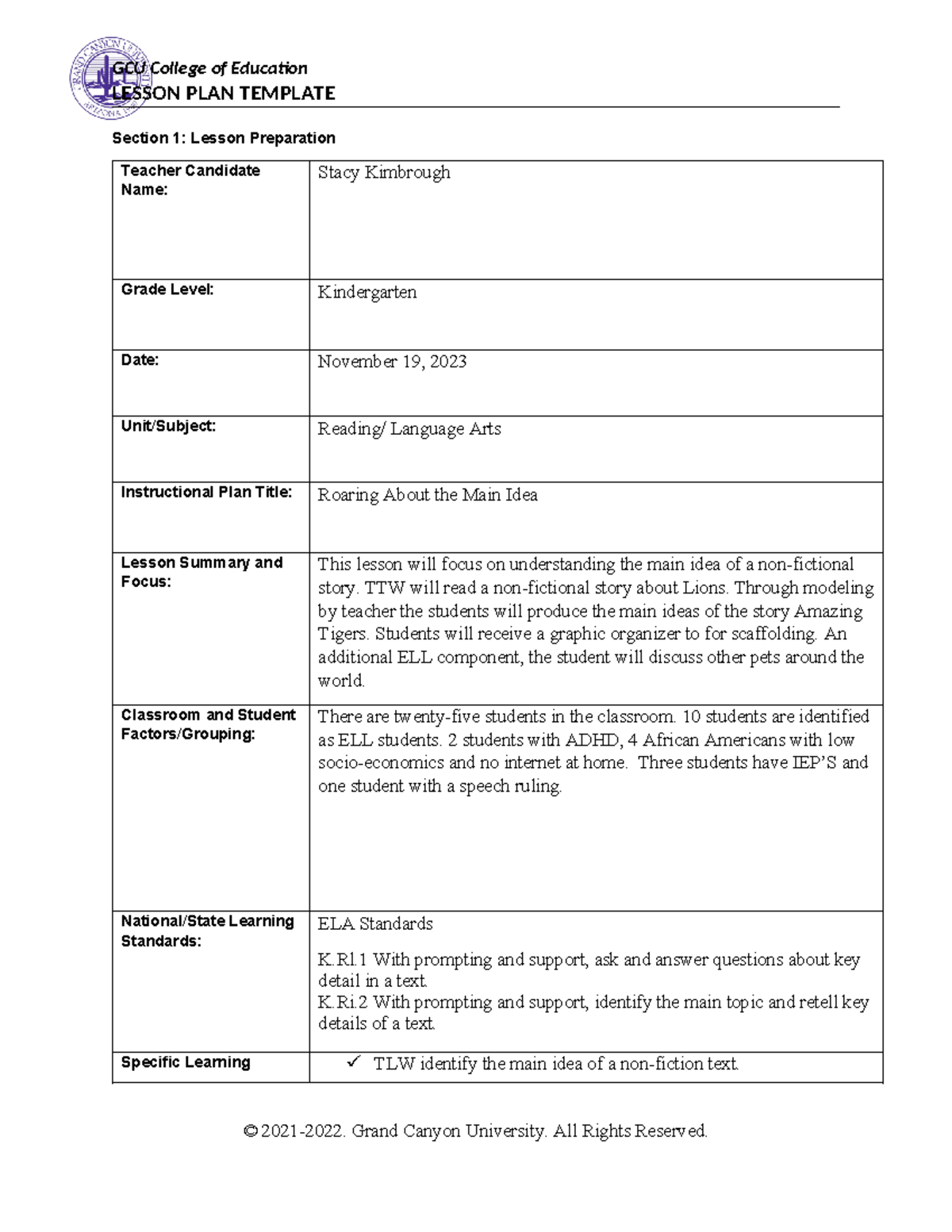 ELS-440-N Lesson Plan November 19, 2023 - LESSON PLAN TEMPLATE Section ...