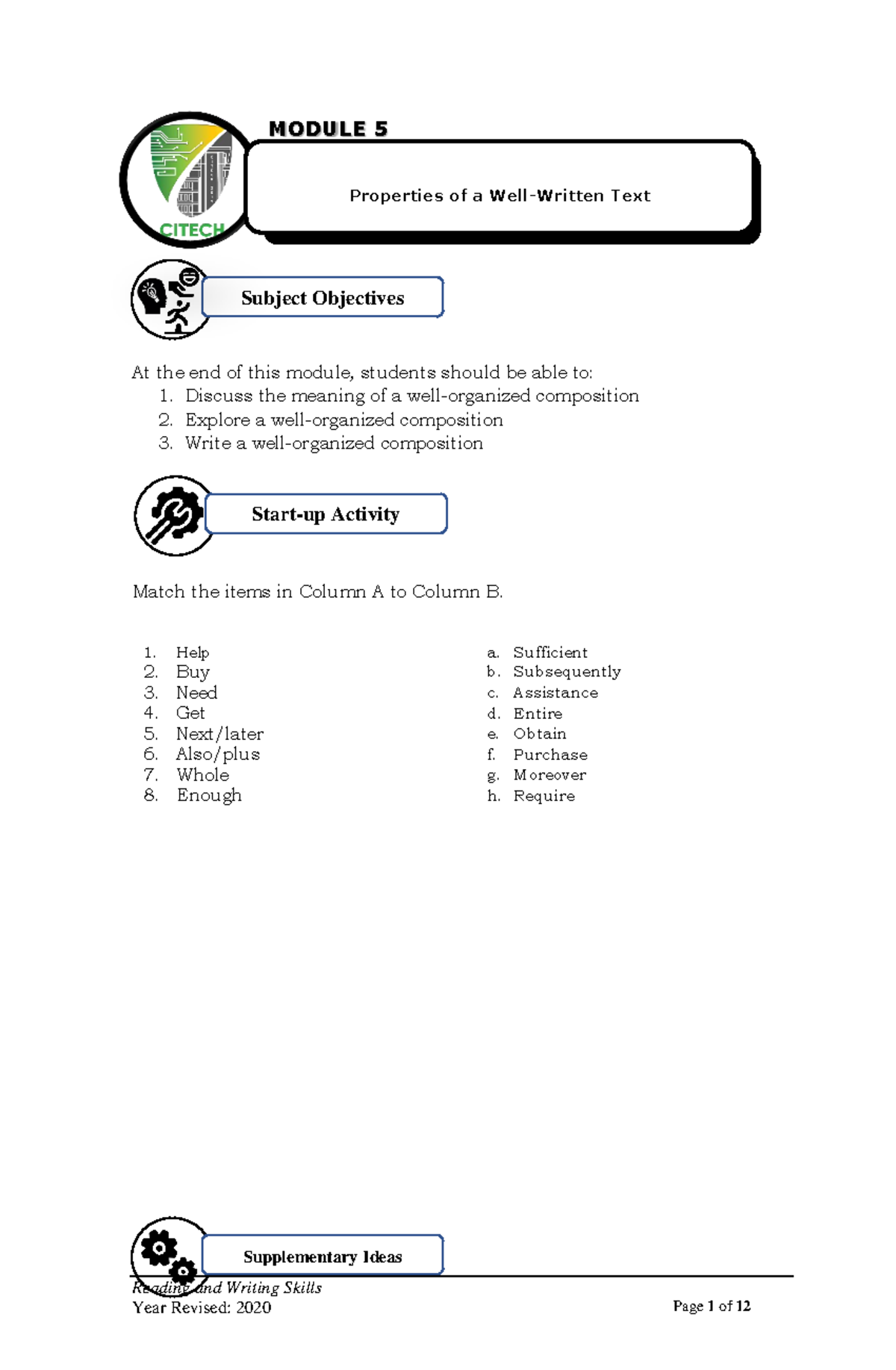 Q1 Module 5 - Don't spread - Reading and Writing Skills At the end of ...